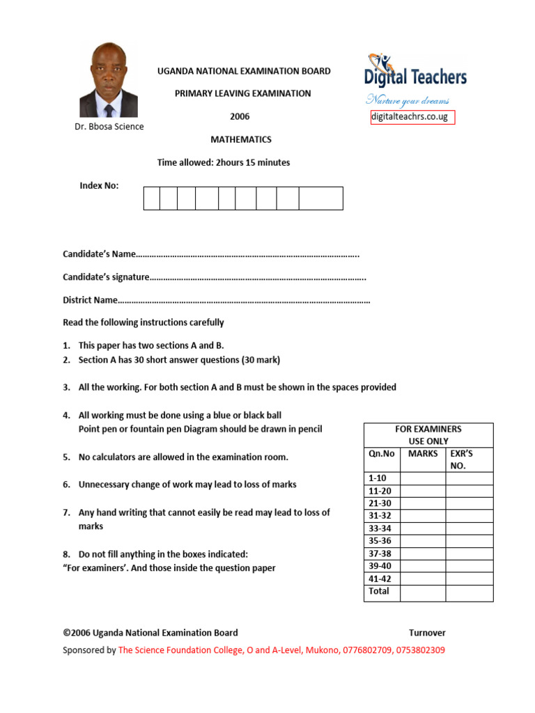 UNEB-MATHEMATICS-2006-PLE-QUESTIONS-WITH-ANSWERS | PDF