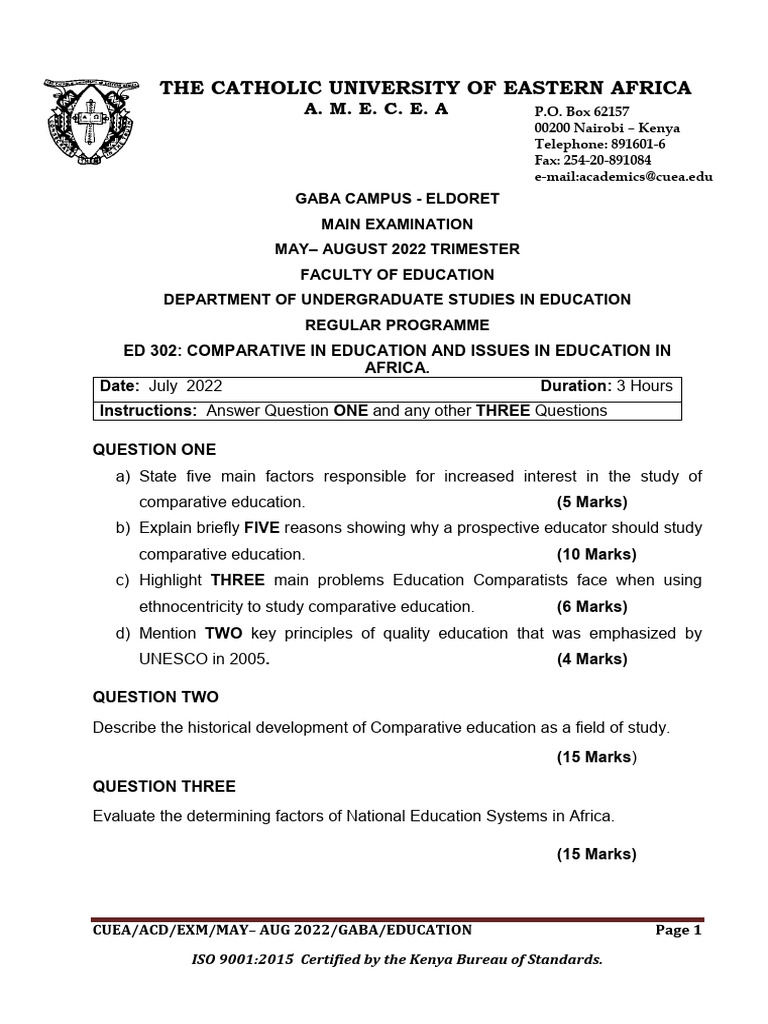 Comparative Education Exam 2022 | PDF