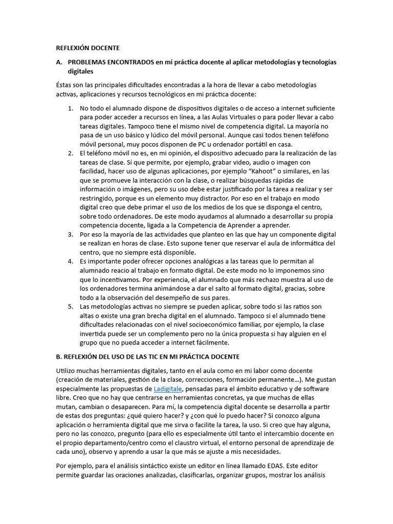 Reflexión Docente | PDF