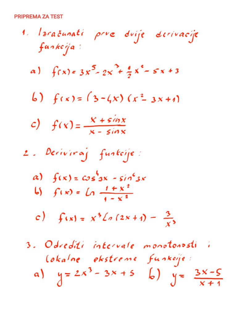 Zadaci Za Vjezbu - Derivacije | PDF
