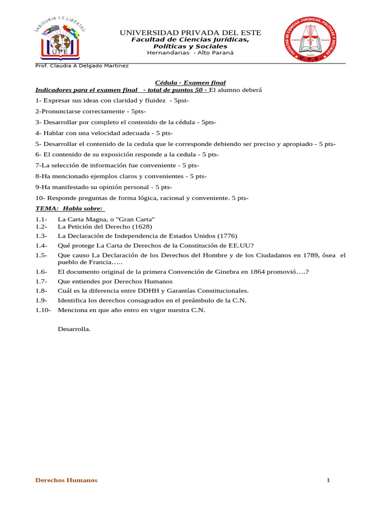Cedula 1 - Examen Final | PDF