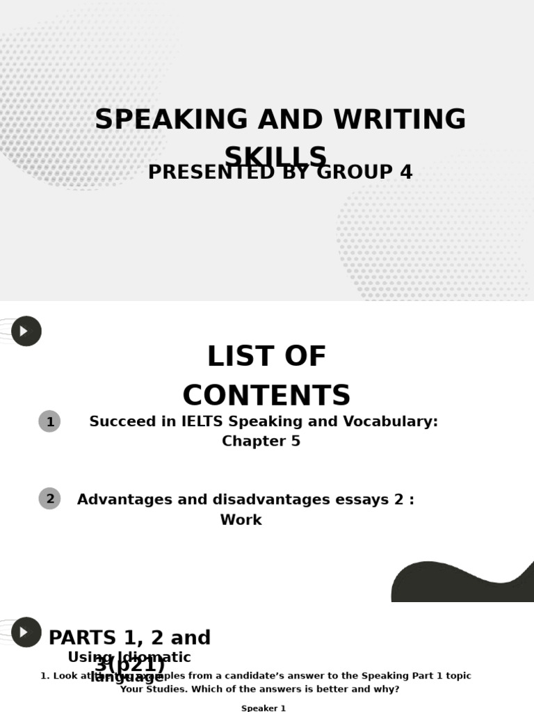 Speaking and Writing Skills | PDF
