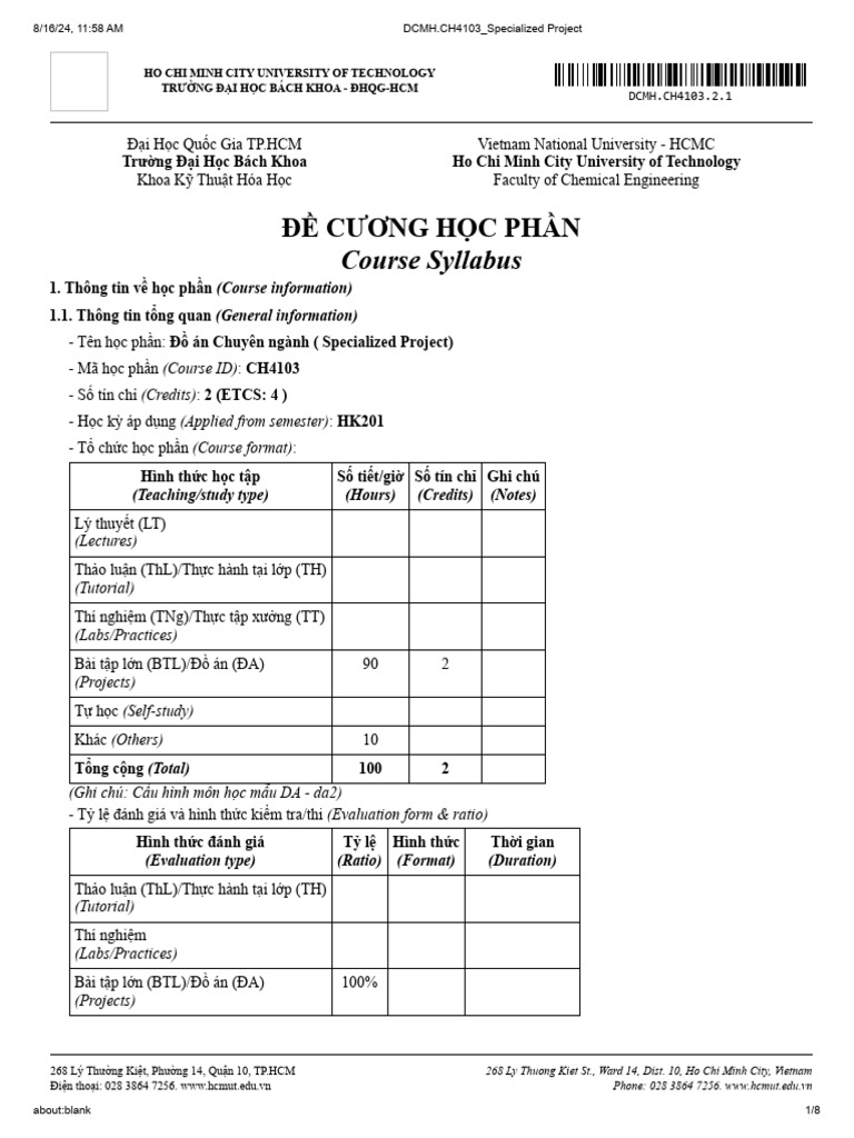 DCMH - CH4103 - Specialized Project | PDF