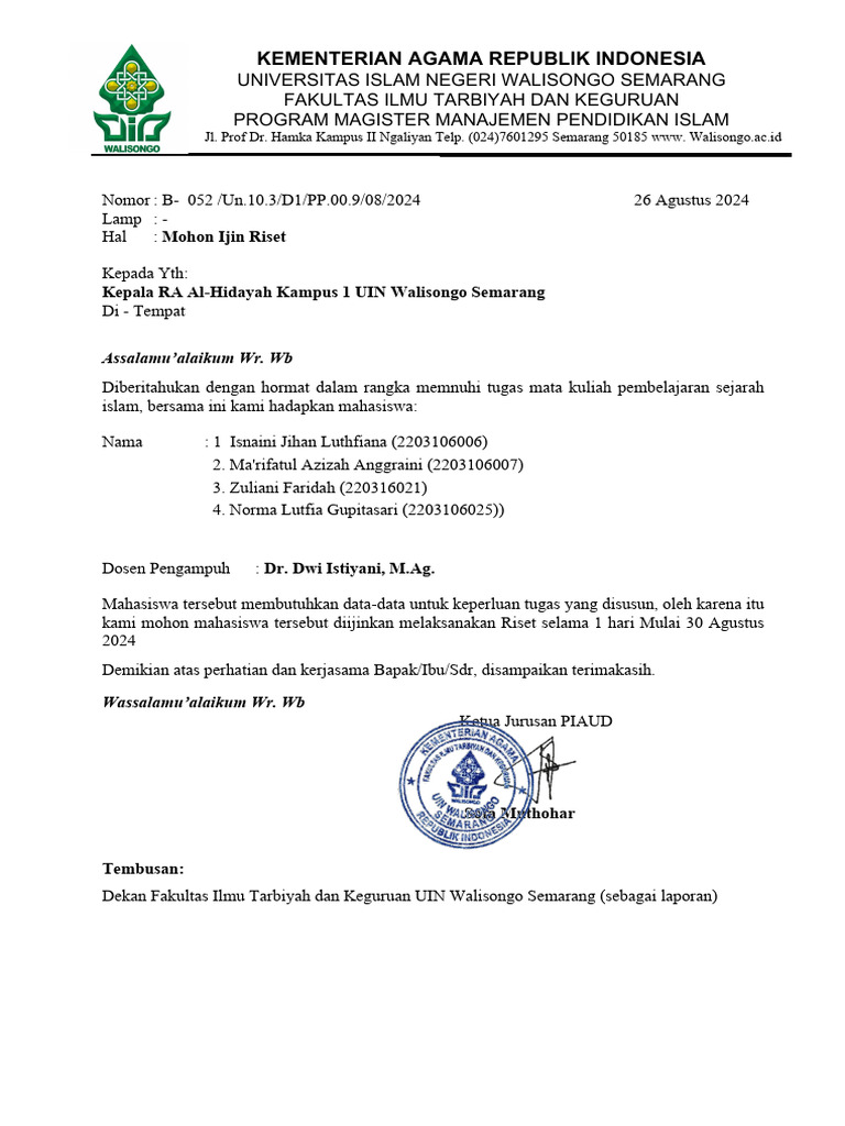 SURAT RISET Piaud Jihan | PDF