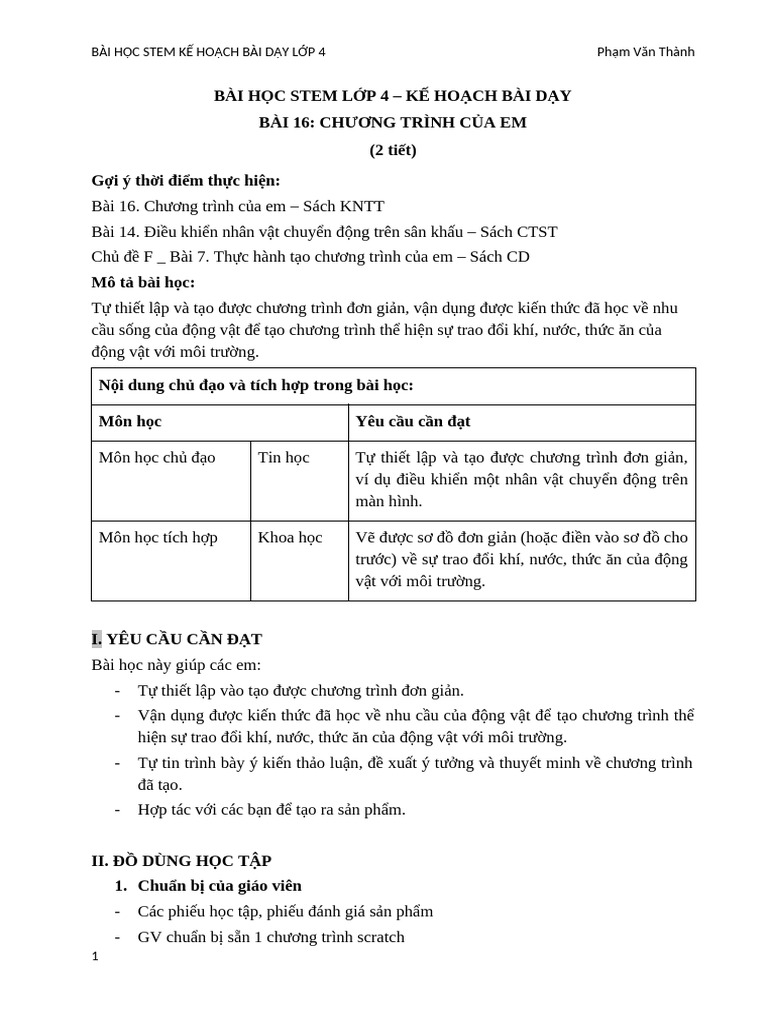 BH STEM 4 - BÀI 16 - Chương Trình C A em - KHBD | PDF