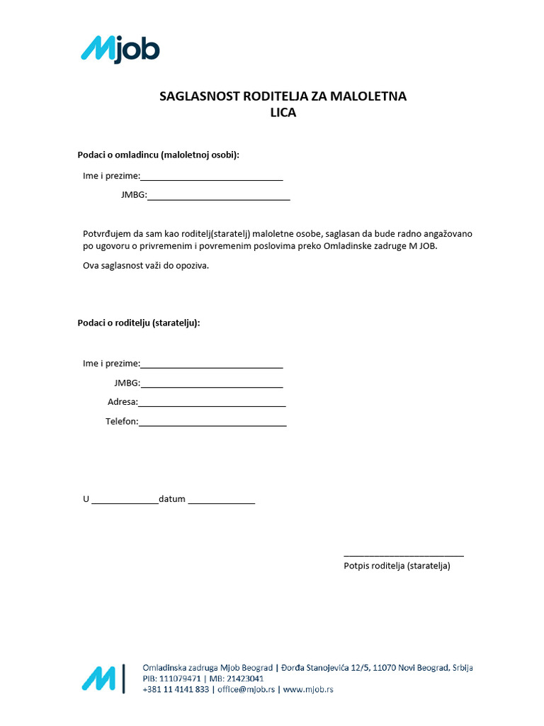 Saglasnost Roditelja | PDF