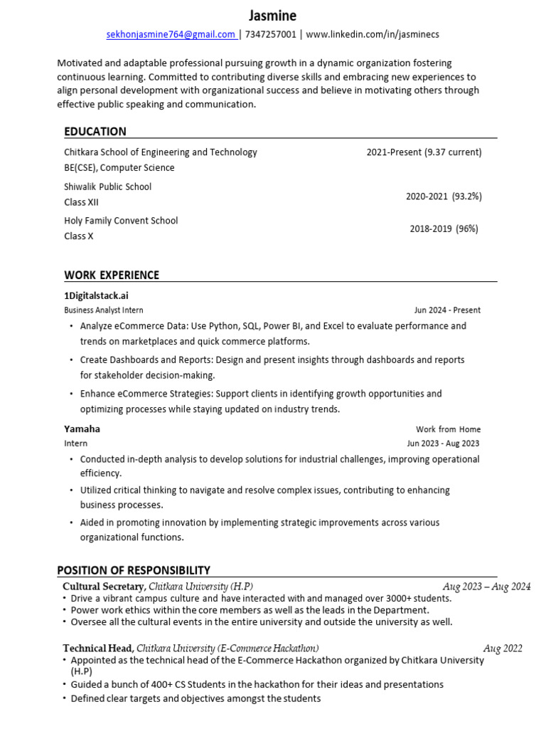 Jasmine Resume | PDF
