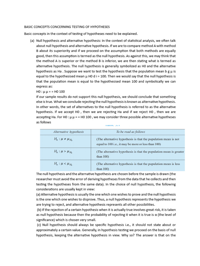 Basic Concepts Concerning Testing of Hypotheses | PDF