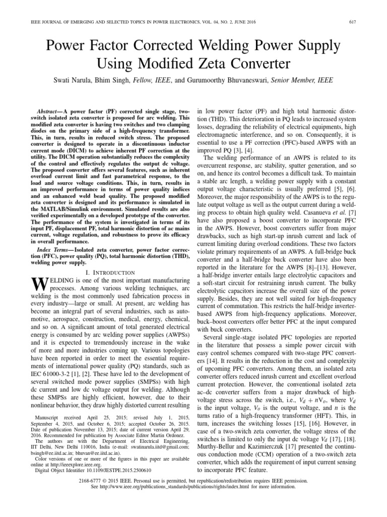 Power Factor Corrected Welding Power Supply Using Modified Zeta Converter | PDF