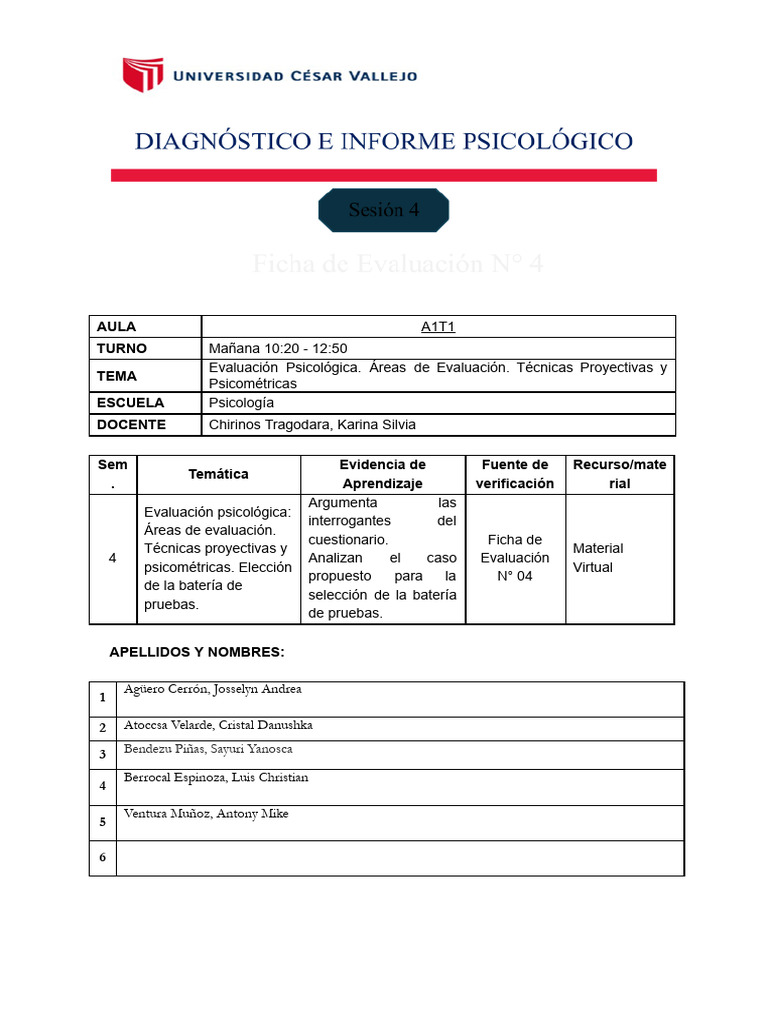 FICHA DE EVALUACIÓN -DIAG-INFO - SESIÓN 4 - 2024-1.docx | PDF