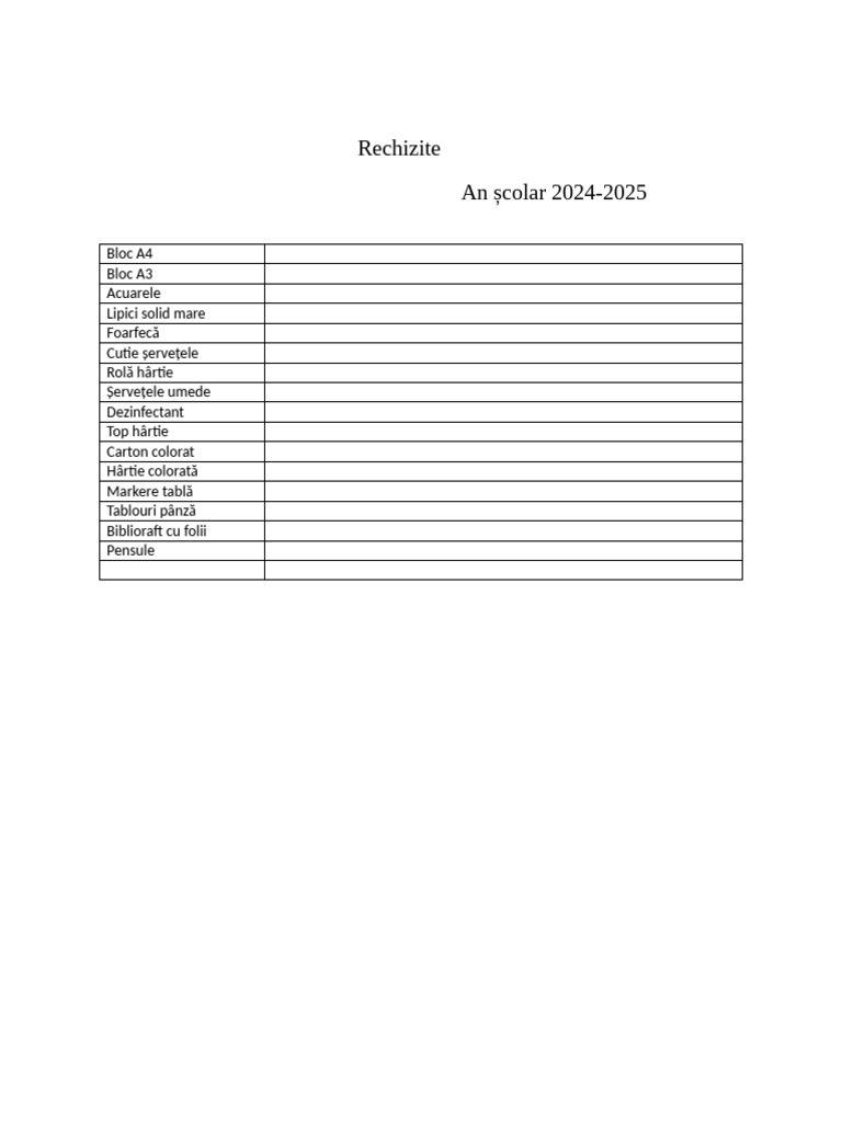 Rechizite Tabel | PDF