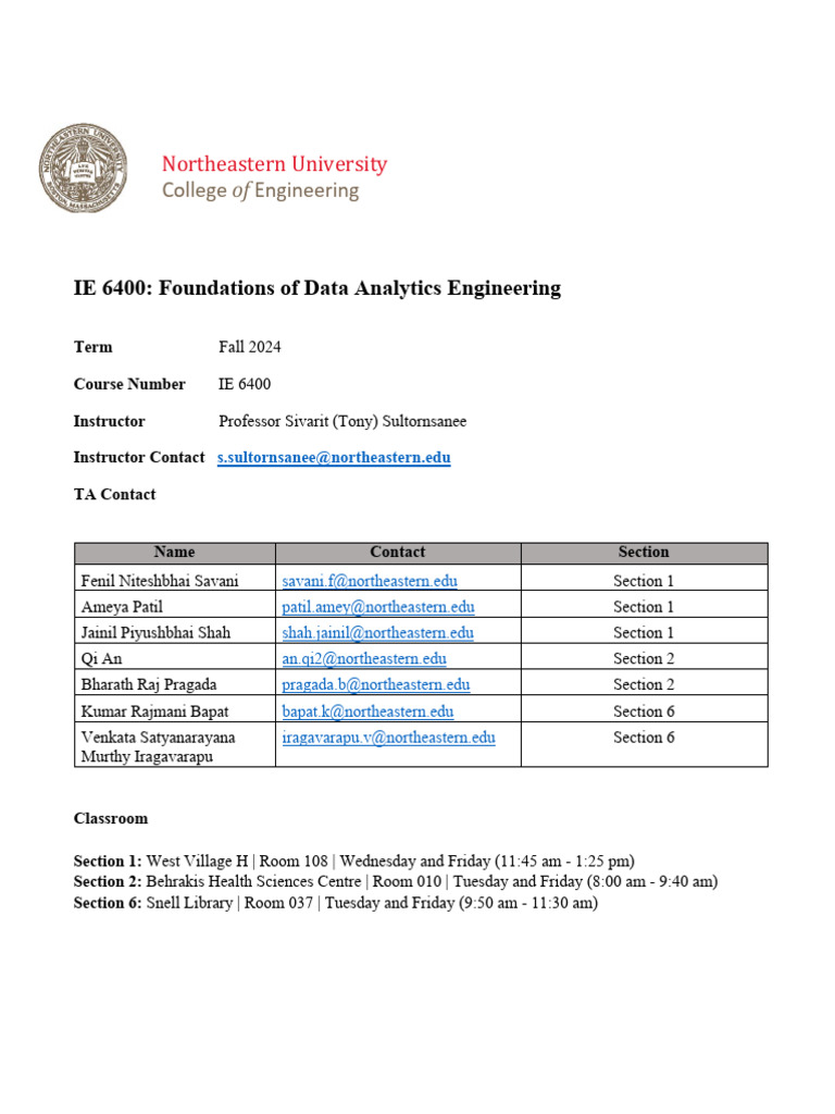 IE6400 Syllabus Fall2024 | PDF