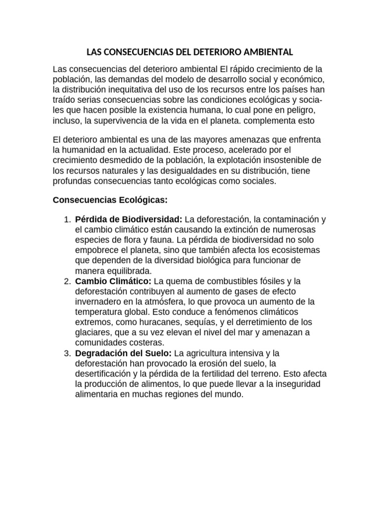 Las Consecuencias Del Deterioro Ambiental | PDF