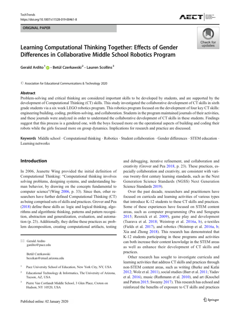 11 Learning Computational Thinking Together Effects Of Gender