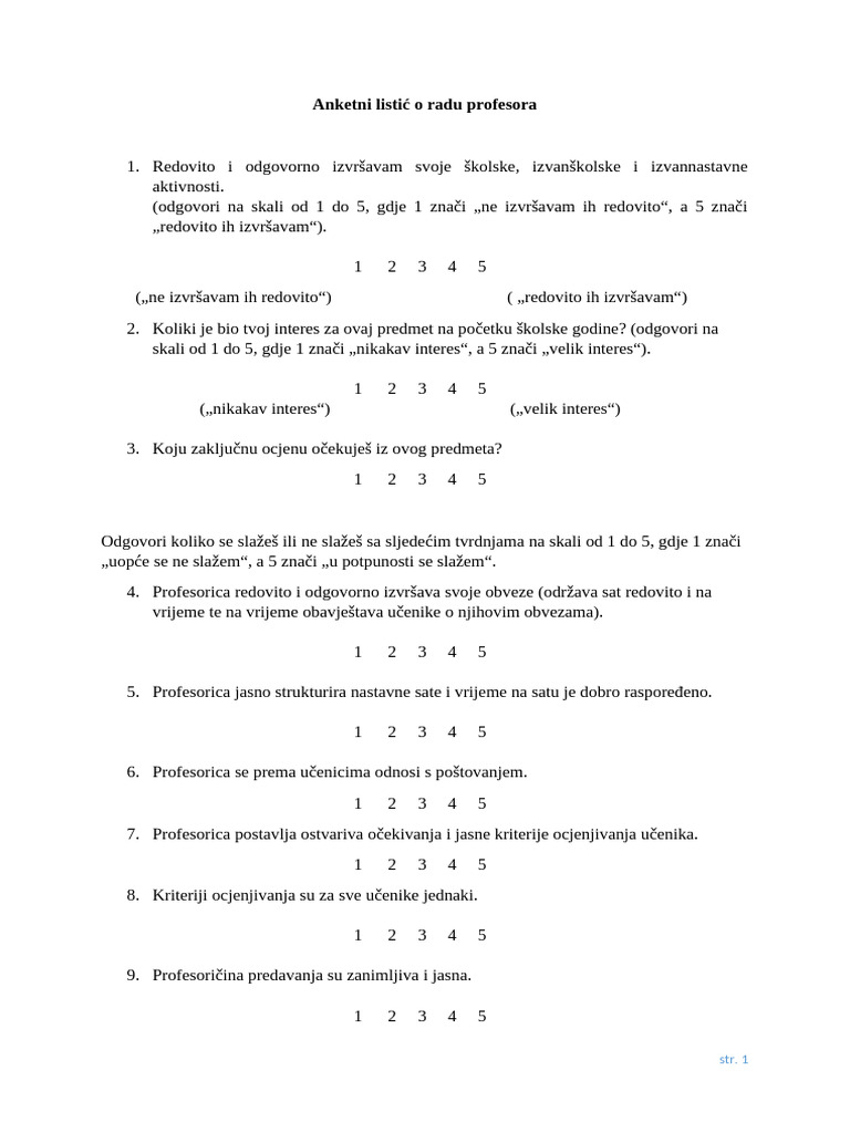 Anketni Listić | PDF