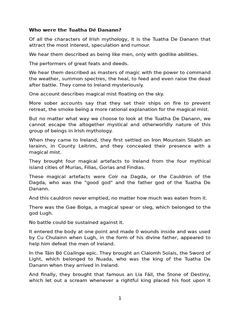 Legacy of the Tuatha Dé Danann | PDF | Irish Mythology
