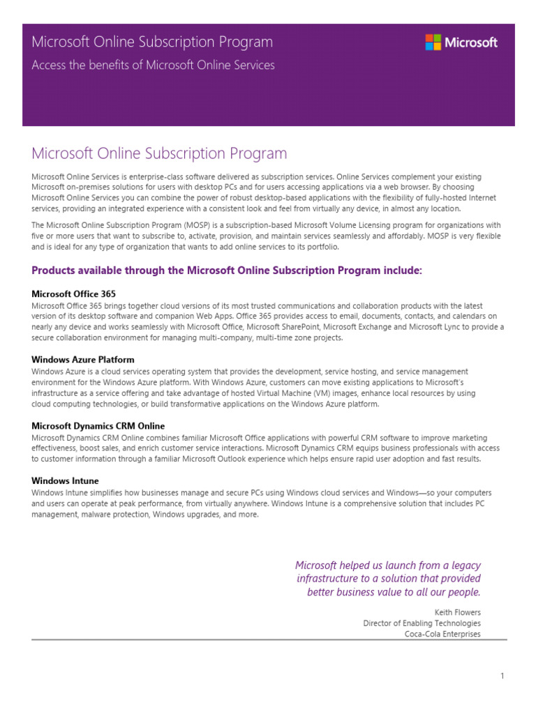Microsoft Online Subscription Program Datasheet | PDF