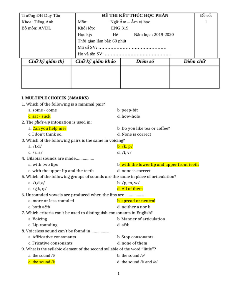 Sample Test ENG 319 | PDF