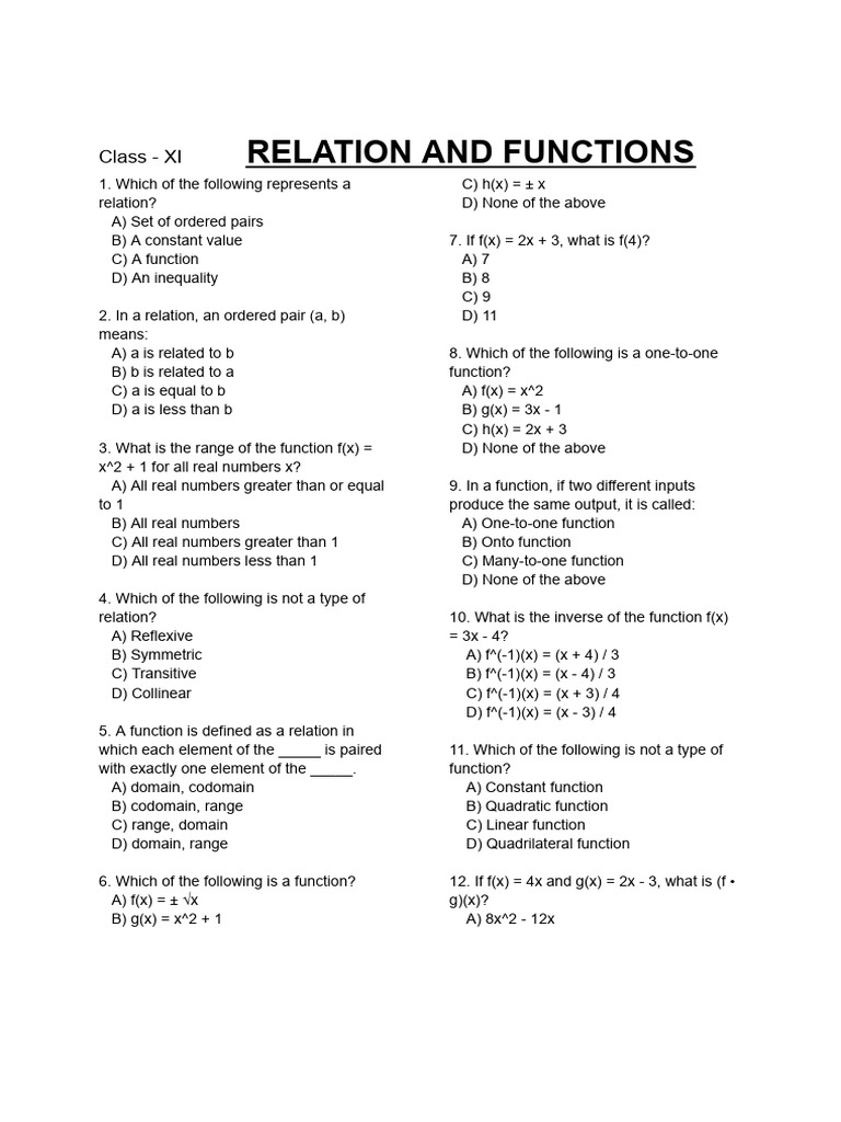 Relation and Functions Questions | PDF