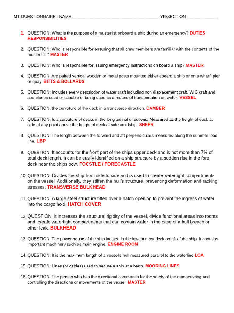 Maritime Questions With Answers | PDF | Ships | Deck (Ship)