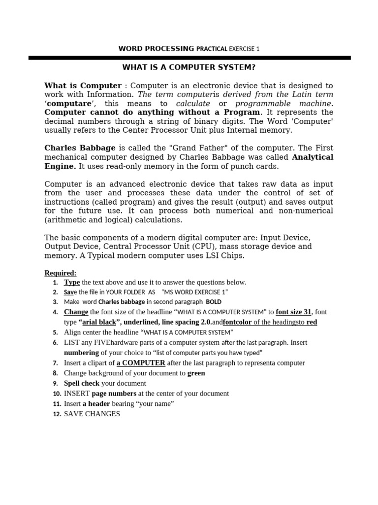 Msword Exercise 1 | PDF