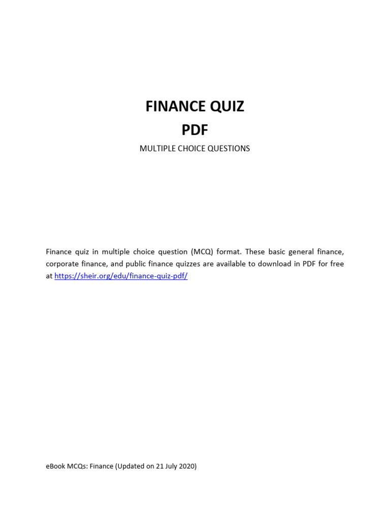 Finance Quiz | PDF