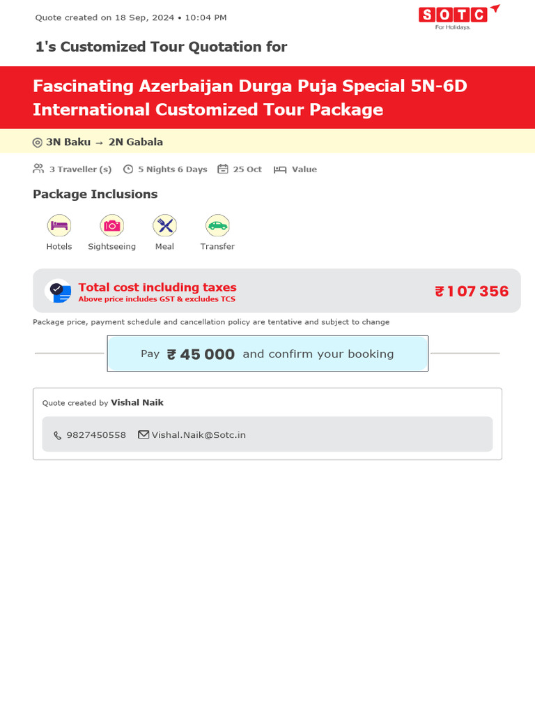 Fascinating Azerbaijan Durga Puja Special 5N-6D International Customized Tour Package | PDF