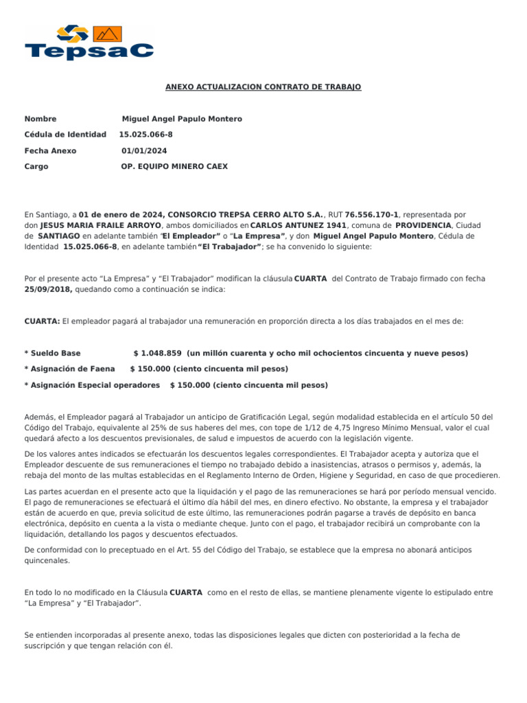 Consorcio Trepsa Cerro Alto S.a.-15.025.066-8-Anexo Reajuste Ipc 2024-01 | PDF