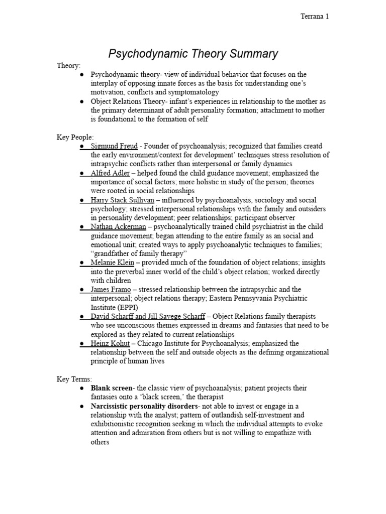 Theory Summary-Psychoanalysis | PDF