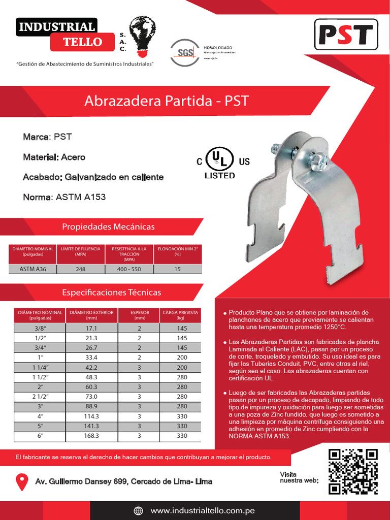 Ficha Técnica Abrazaderas Unistrut PDF | PDF | Metalurgia | Procesos industriales