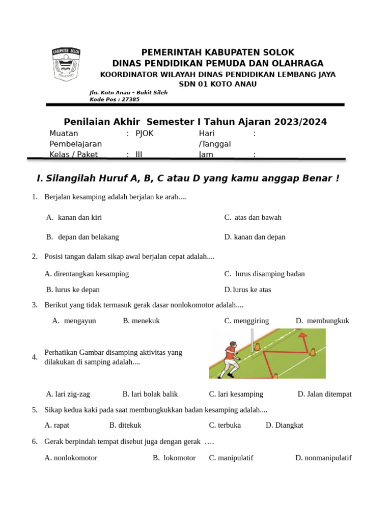 Soal PAS Pjok Kls 3 Semester 1 | PDF