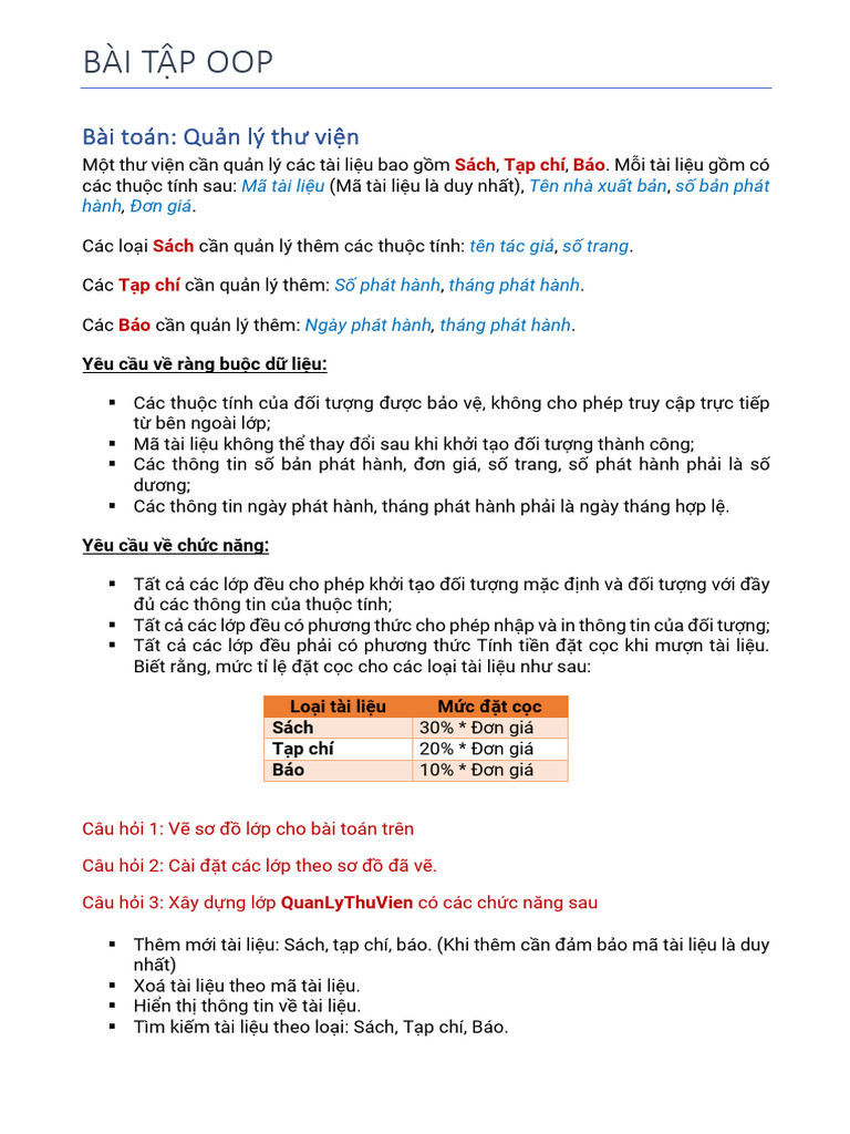 BT OOP - Quản Lý Thư Viện | PDF