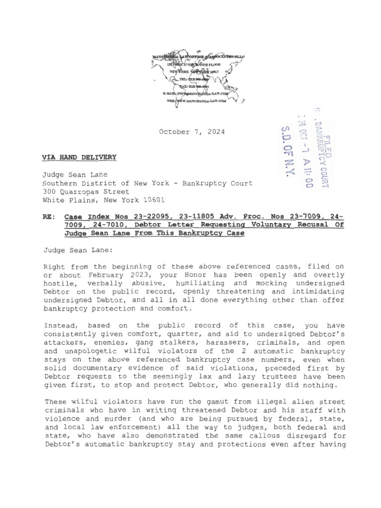 Debtor Requests Judge Recusal in Bankruptcy Case | PDF | Bankruptcy | Merrick Garland