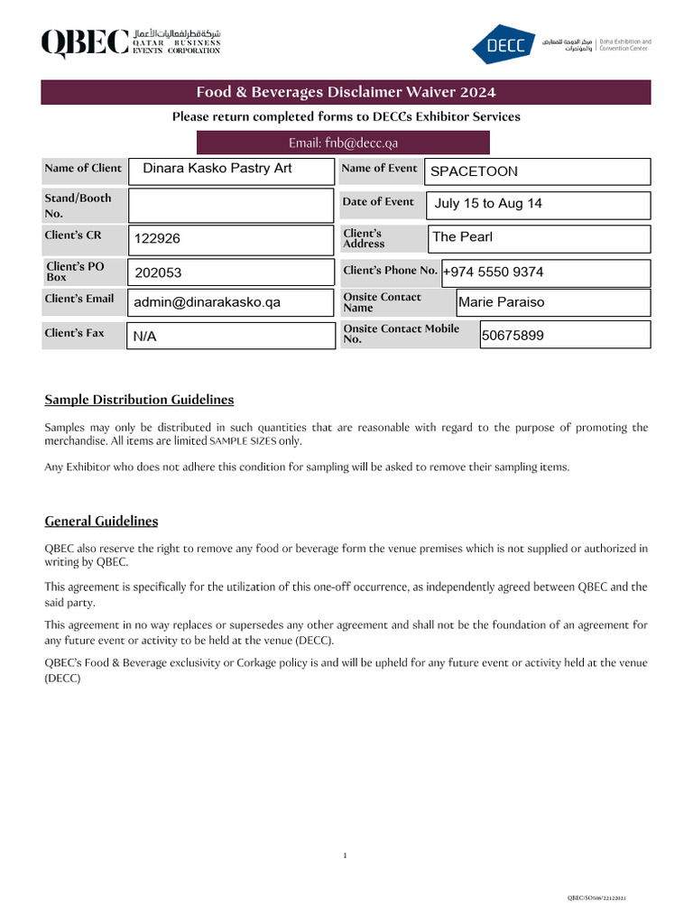 DECC Food Beverage Disclaimer Waiver 2024 - 241007 - 175025 | PDF