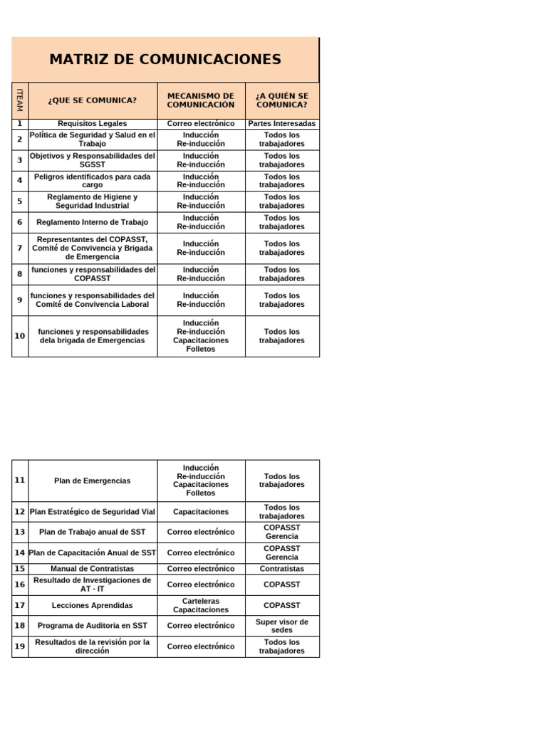 MATRIZ DE COMUNICACIONES | PDF