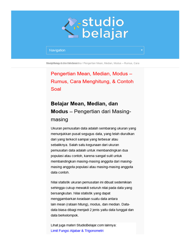 WWW Studiobelajar Com Belajar Mean Median Modus | PDF