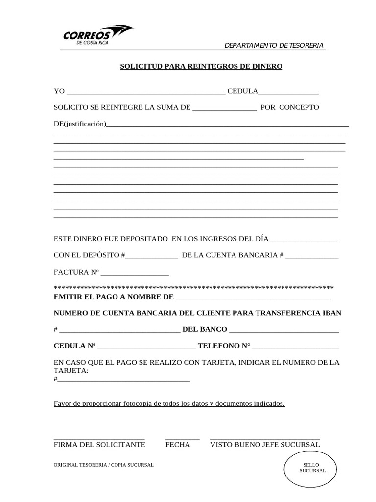 Solicitud de Devolucion de Dinero | PDF