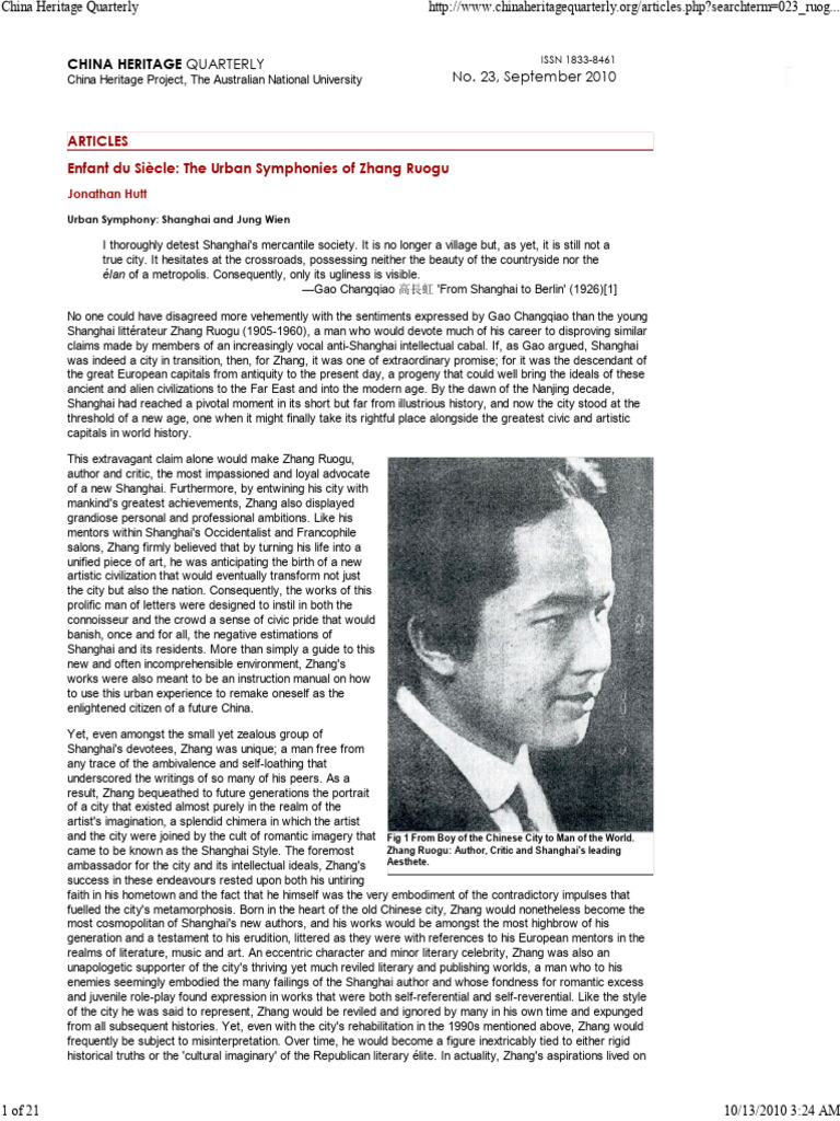 Chq2010.23 Hutt - Enfant Du Siecle - The Urban Symphonies of Zhang Ruogu | PDF