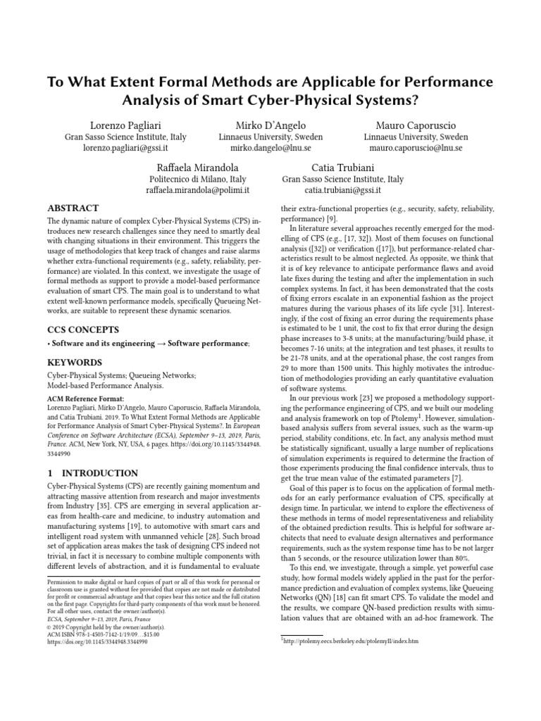 To What Extent Formal Methods Are Applicable For Performance Analysis of Smart Cyber-Physical ...