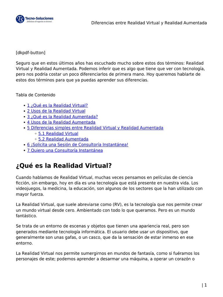 Diferencias Entre Realidad Virtual y Realidad Aumentada | PDF