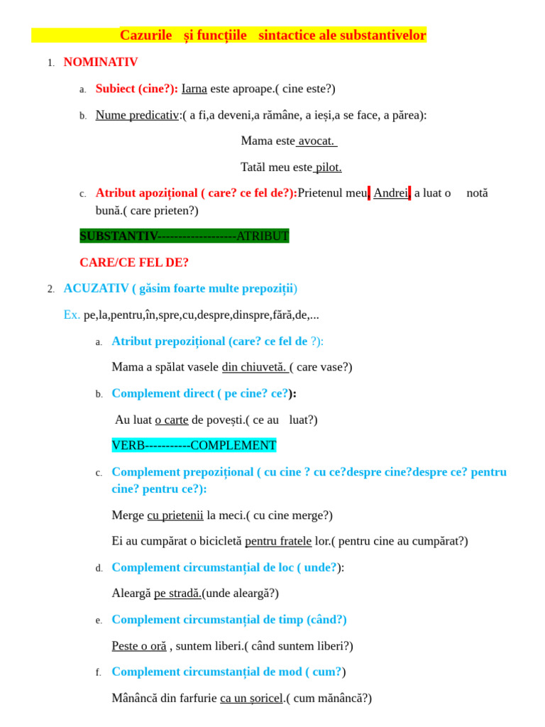 Functiile Sintactice Ale Substantivelor | PDF