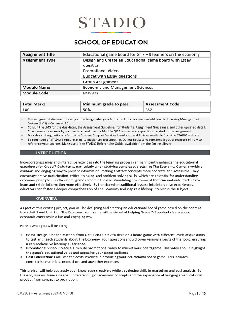 STADIO Assignment Template - EMS302 - SS2 2024-1 | PDF