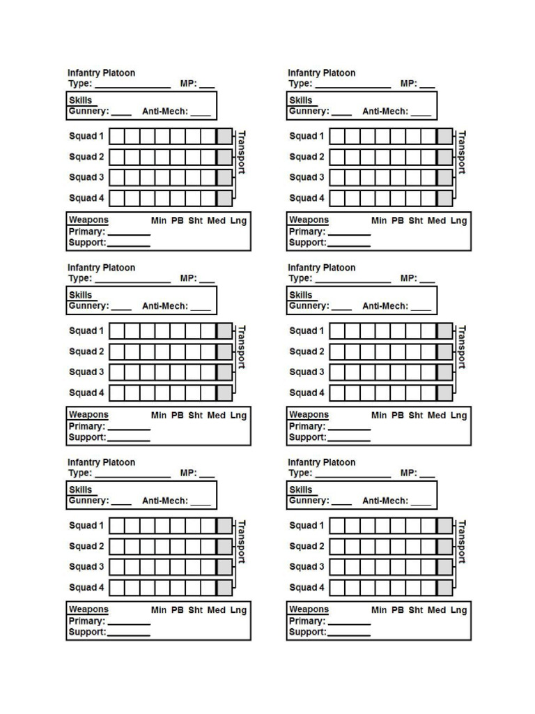 Infantry Platoon - Blank Sheet Sample | PDF