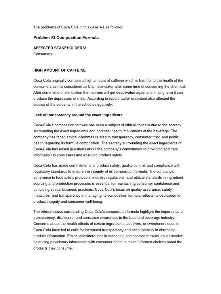 ETHICAL-ISSUES-OF-COCA-COLA | PDF