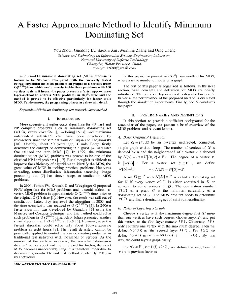 A Faster Approximate Method To Identify Minimum Dominating Set | PDF