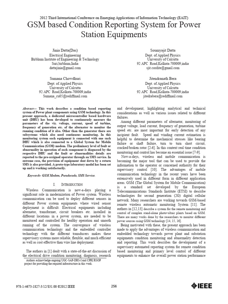 GSM Based Condition Reporting System For | PDF
