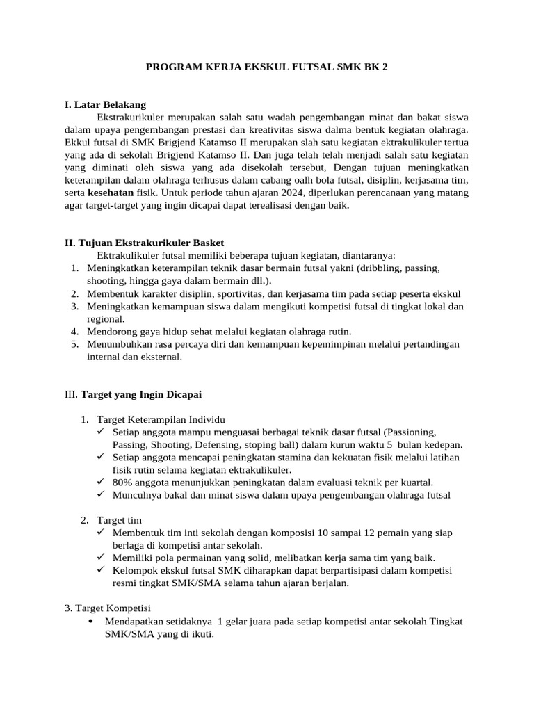 Program Latihan Ekskul Futsal | PDF