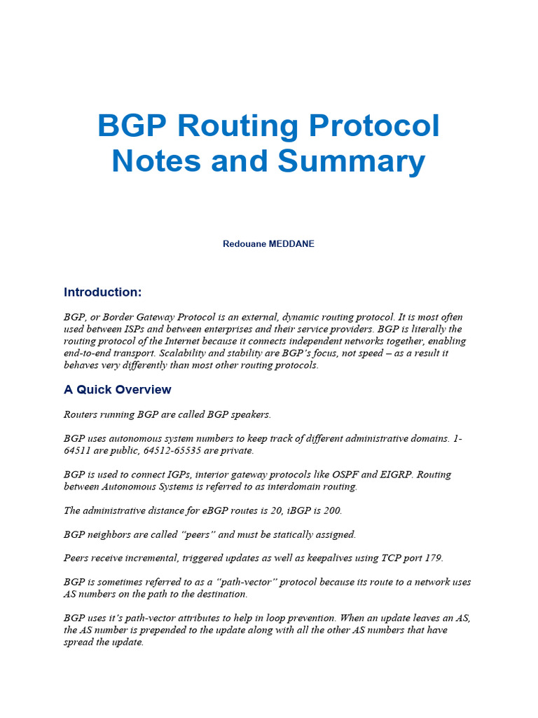 BGP Routing Protocol Notes and Summary | PDF