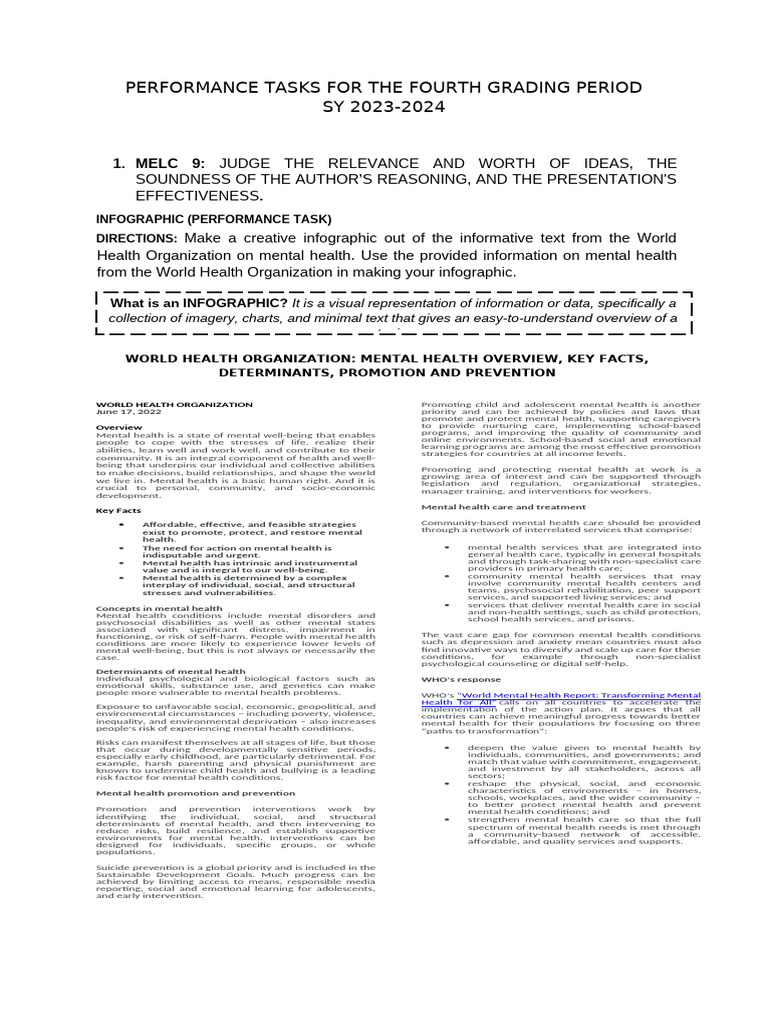 Performance Tasks for the Fourth Grading Period 5 | PDF