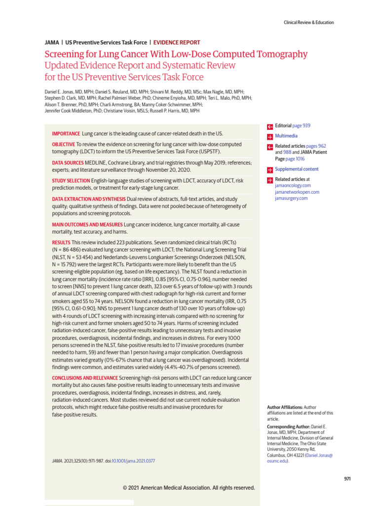 RED-FLAG---ARTICULO-SCREENING-FOR-LUNG-CANCER-CT | PDF